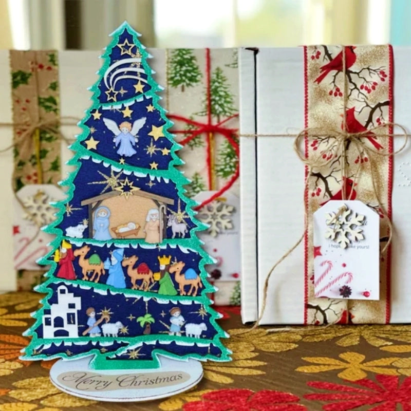 Christmas Tree Decorated with Nativity Set-Christmas Tree Shelf – kiwient